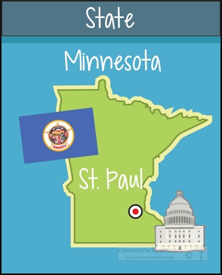 Free minnesota state map capital st paul with state flag clipart ...