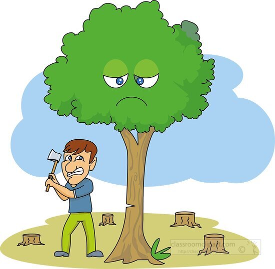 man cutting angry tree clipart - Classroom Clipart