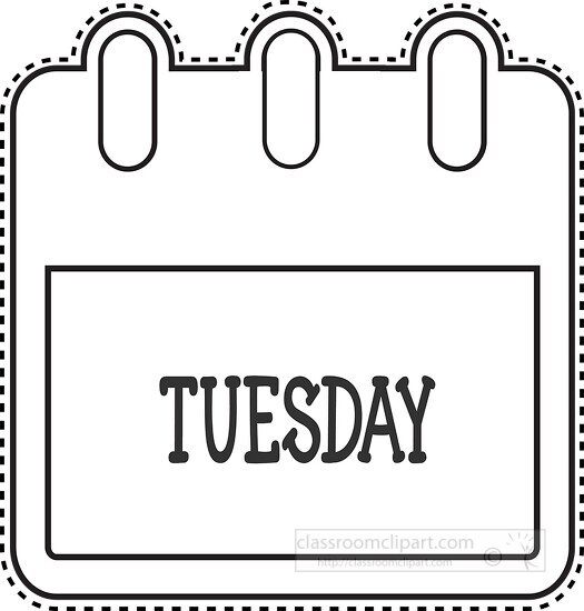 day of the week calendar tuesday outline - Classroom Clipart