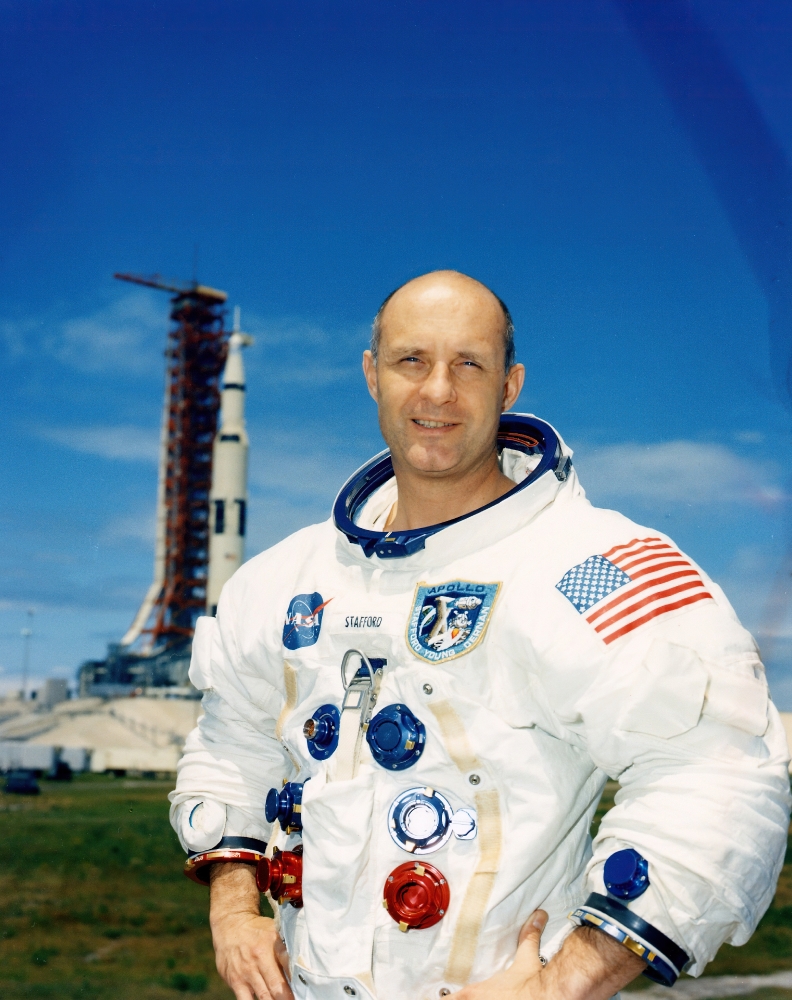 Apollo 10 Commander Tom Stafford poses at pad 39-B - Classroom Clip Art