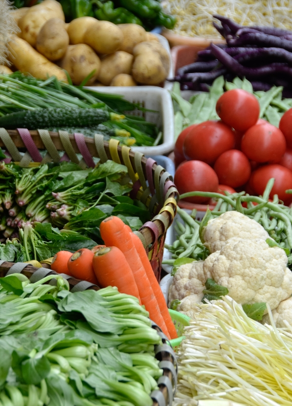 Baskets Of Colorful Vegetables In A Food Market Asia Photo Image ...