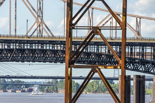 closeup view of traffic on bridge over the mississippi st louis ...