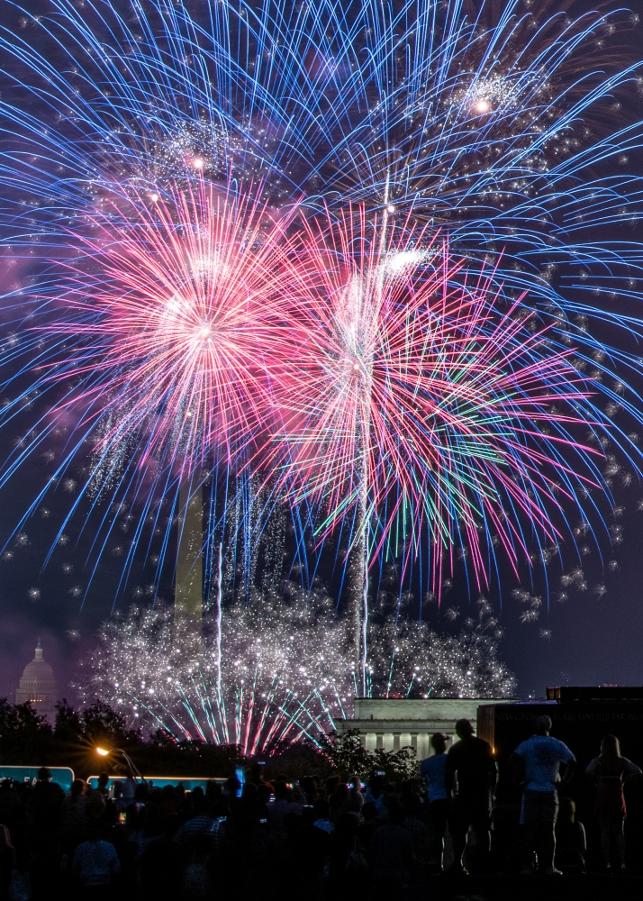Independence Day celebration with dual fireworks are seen from t ...