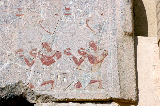 Painted Bas Relief Hieroglyphics Temple Of Queen Hatshepsut Luxor Egypt ...