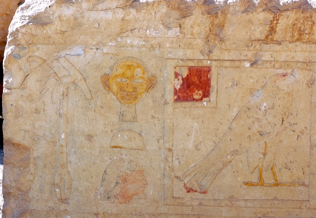 Painted Bas Relief Hieroglyphics Temple Of Queen Hatshepsut Luxor Egypt ...