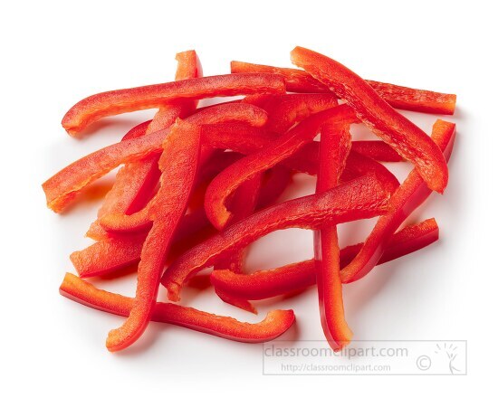 Red bell peppers thinly sliced on white background - Classroom Clip Art