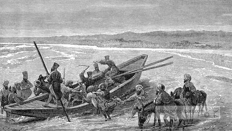 Russia Illustrations-Scene At A Ferry On The Oxus Historical Illustration