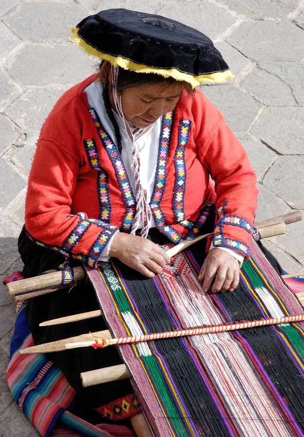 traditional woman weaving goods - Classroom Clip Art