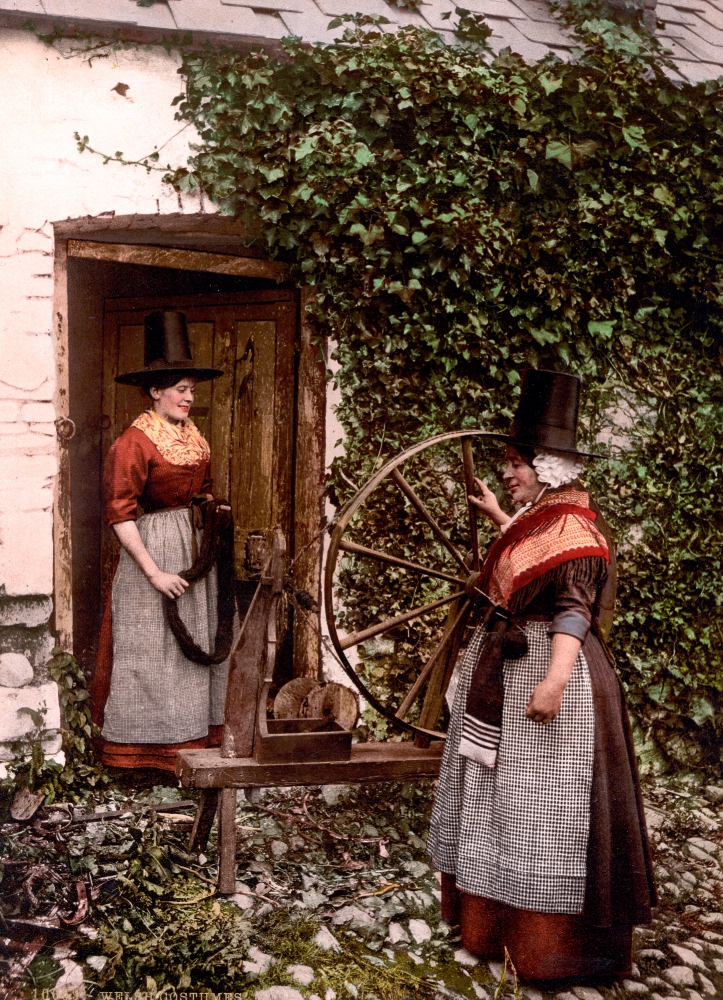 Welsh spinners and spinning wheel Wales historical print - Classroom ...