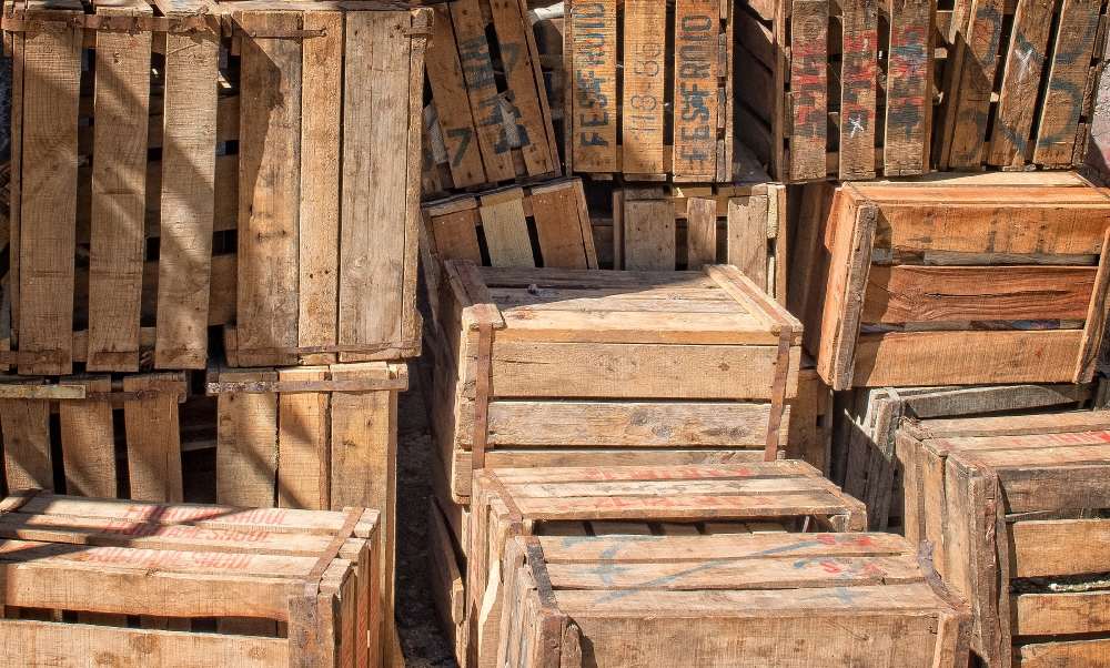 Africa Photos-wooden crates stacked atlas mountains morocco