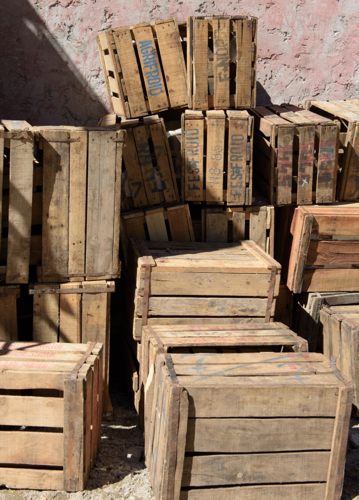 Africa Photos-wooden crates stacked atlas mountains morocco