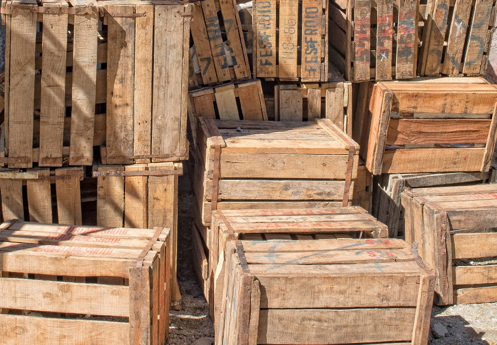 Africa Photos-wooden crates stacked atlas mountains morocco