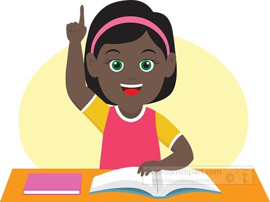 african american student raises hand in class - Classroom Clip Art