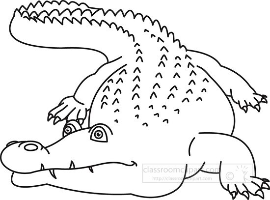 alligator showing teeth black outline - Classroom Clipart