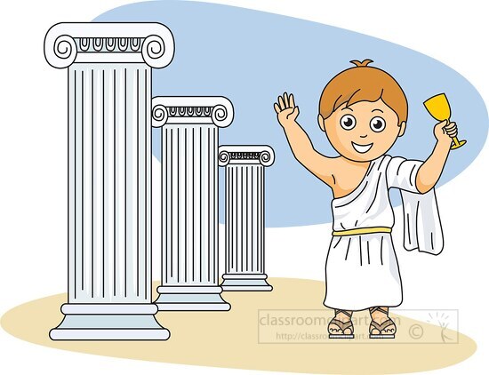 ancient greek boy stadnding near columns - Classroom Clip Art