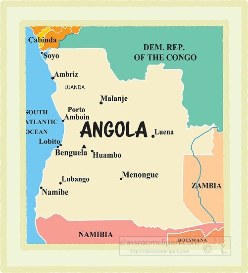 Angola country map color border clipart - Classroom Clip Art