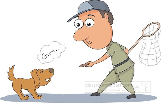 animal catcher holding net catching streetdog clipart - Classroom Clip Art