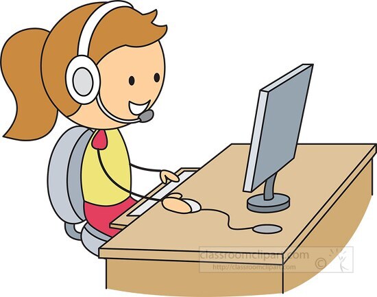 answer phone calls while using computer - Classroom Clip Art