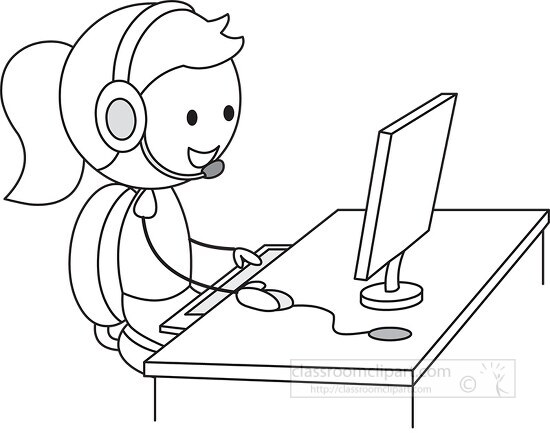 answer phone calls while using computer black outline clipart ...