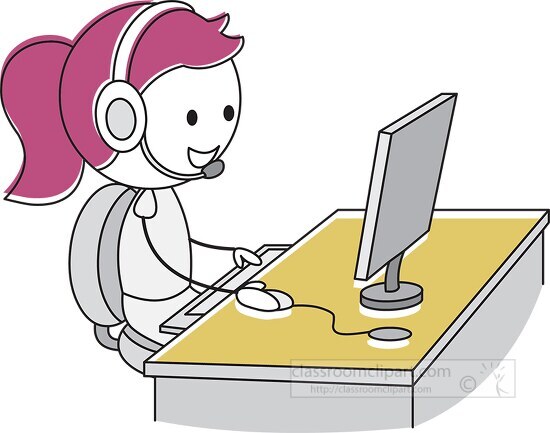 answer phone calls while using computer gray colors - Classroom Clip Art