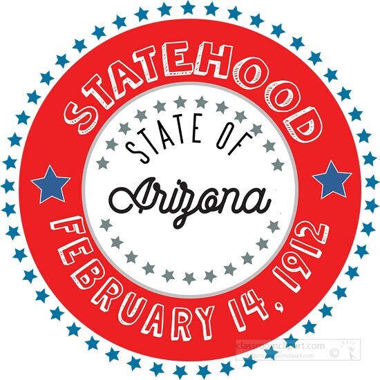 Arizona statehood 1912 date statehood round style with stars cli ...