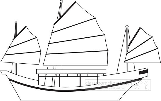 asian junk boat black outline clipart - Classroom Clip Art