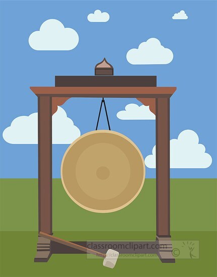 asian metal gong with clouds sky vector clipart image - Classroom Clip Art