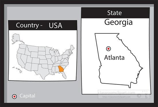 atlanta georgia state us map with capital bw gray - Classroom Clipart