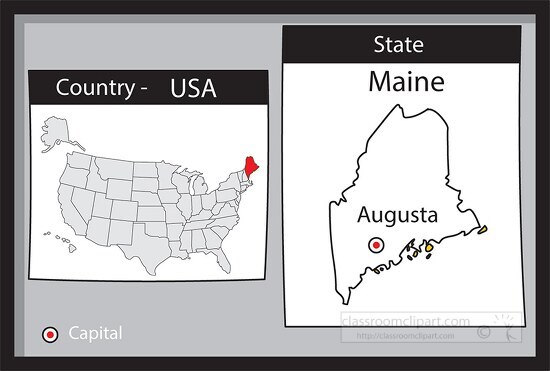 augusta maine state us map with capital bw gray - Classroom Clip Art