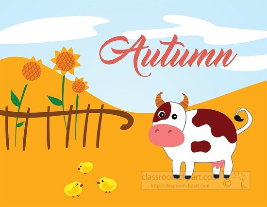 autumn season foliage scene cow clipart - Classroom Clipart