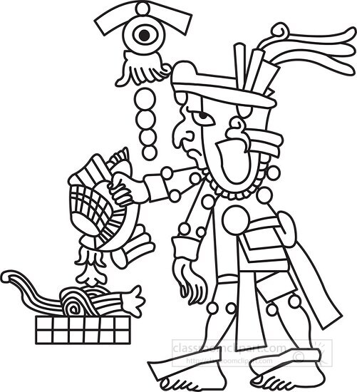aztec hieroglyphics warrior black line clipart - Classroom Clip Art