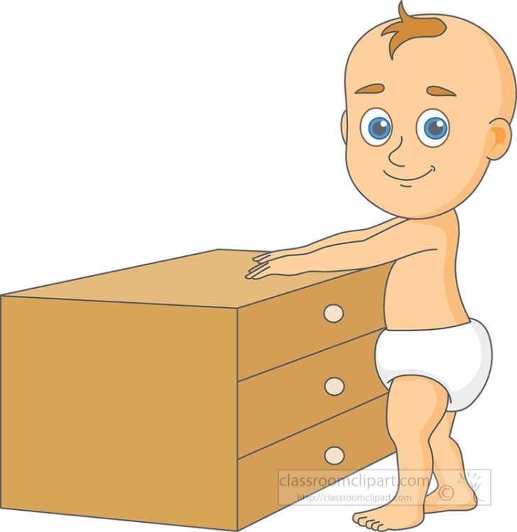 baby standing holding on furniture - Classroom Clip Art