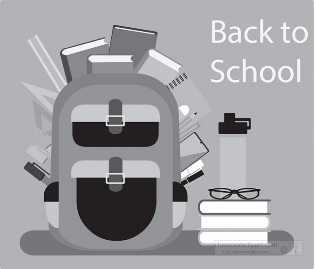 back to school bagpack filled with books and supplies gray color ...