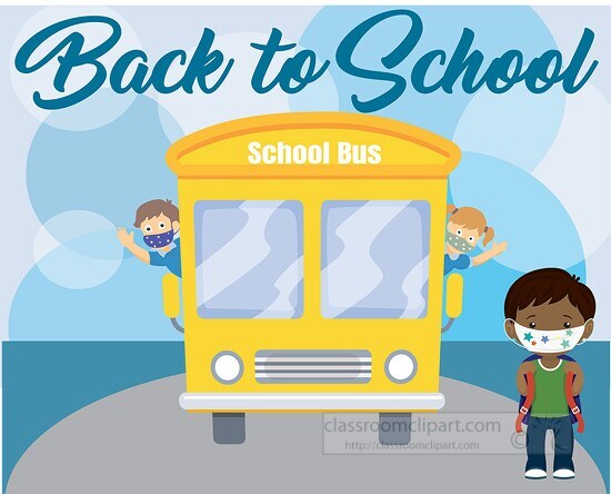 back to school bus with children wearing facial masks covering ...