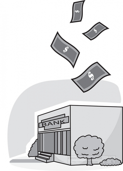 bank building with money gray - Classroom Clip Art