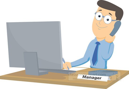 bank manager sitting at desk - Classroom Clip Art