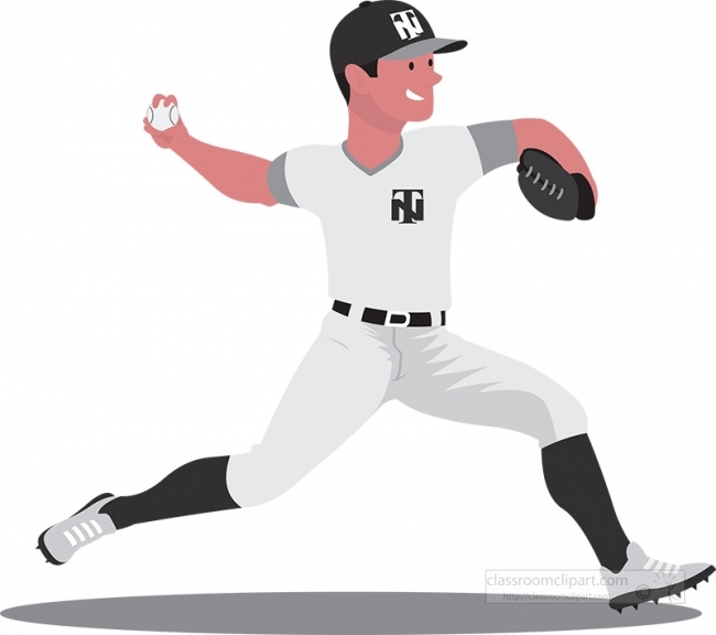 baseball pitcher throwing ball gray color - Classroom Clipart