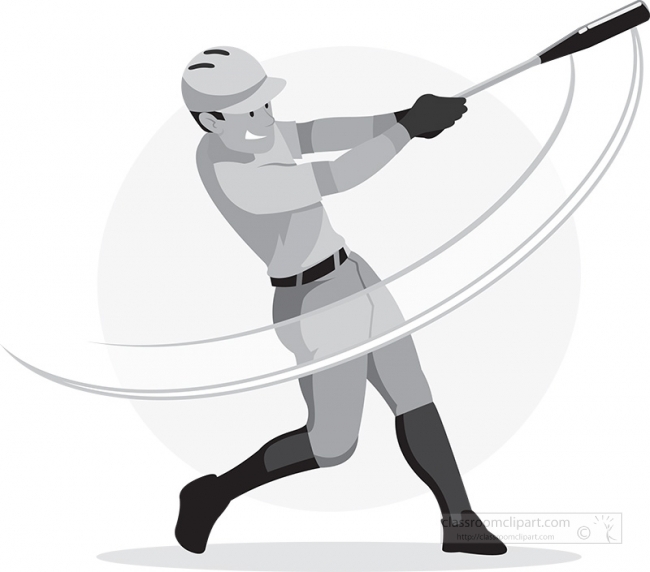 baseball player swinging bat to hit ball gray color - Classroom Clipart
