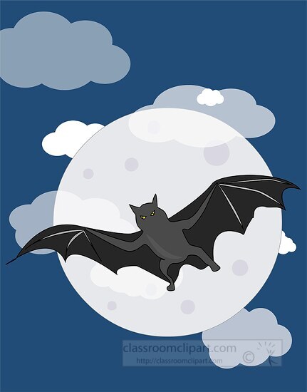 bat flying on a cloudy full moon sky clipart - Classroom Clip Art