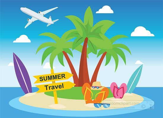 beautiful beach surfboard sandals summer travel clipart - Classroom ...