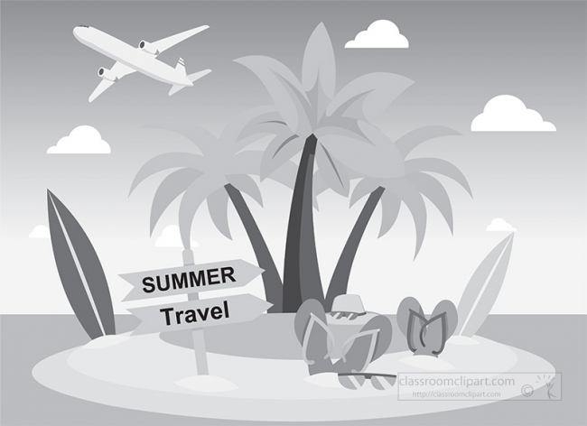 beautiful beach surfboard sandals summer travel gray clipart ...