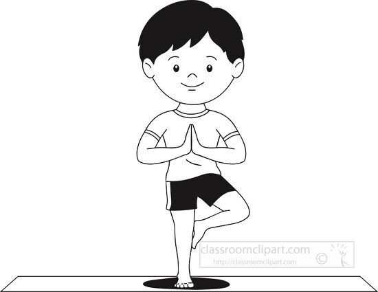 black outline boy doing yoga - Classroom Clip Art