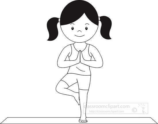 black outline girl doing yoga - Classroom Clip Art