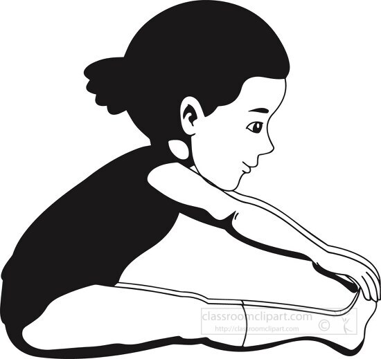 black outline girl stretching physical fitness clipart - Classroom Clip Art