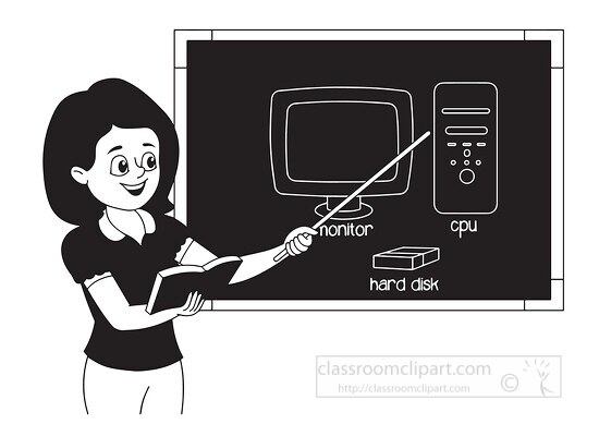 People Outline Clipart-black outline teacher in computer class clipart