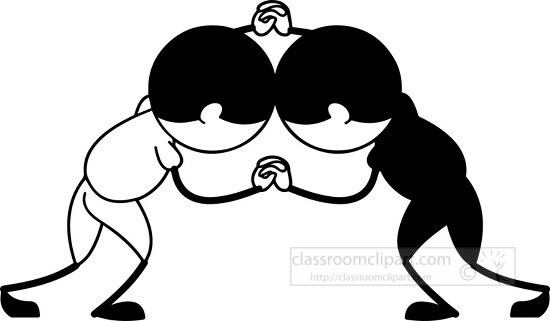 black white wrestling two players competing clipart - Classroom Clip Art