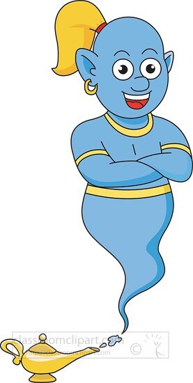 blue genie with lamp - Classroom Clip Art