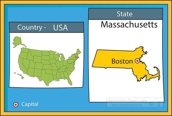 boston massachusetts state us map with capital - Classroom Clip Art