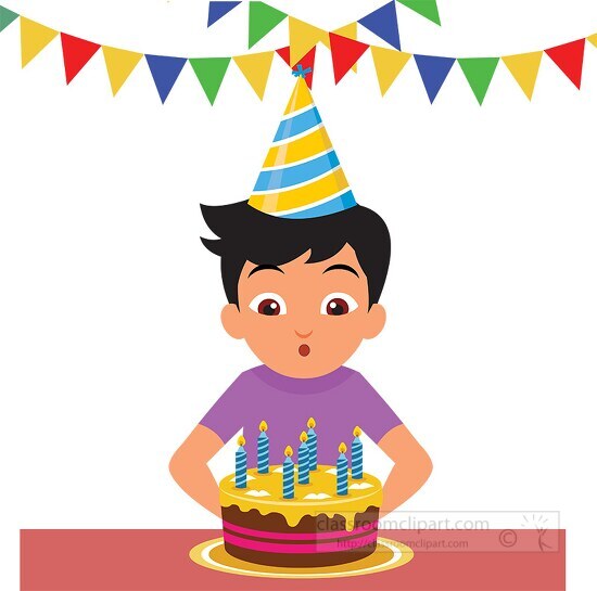 boy blowing air on candles birthday clipart - Classroom Clipart