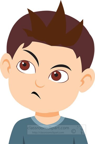 Boy character thinking expression clipart - Classroom Clip Art
